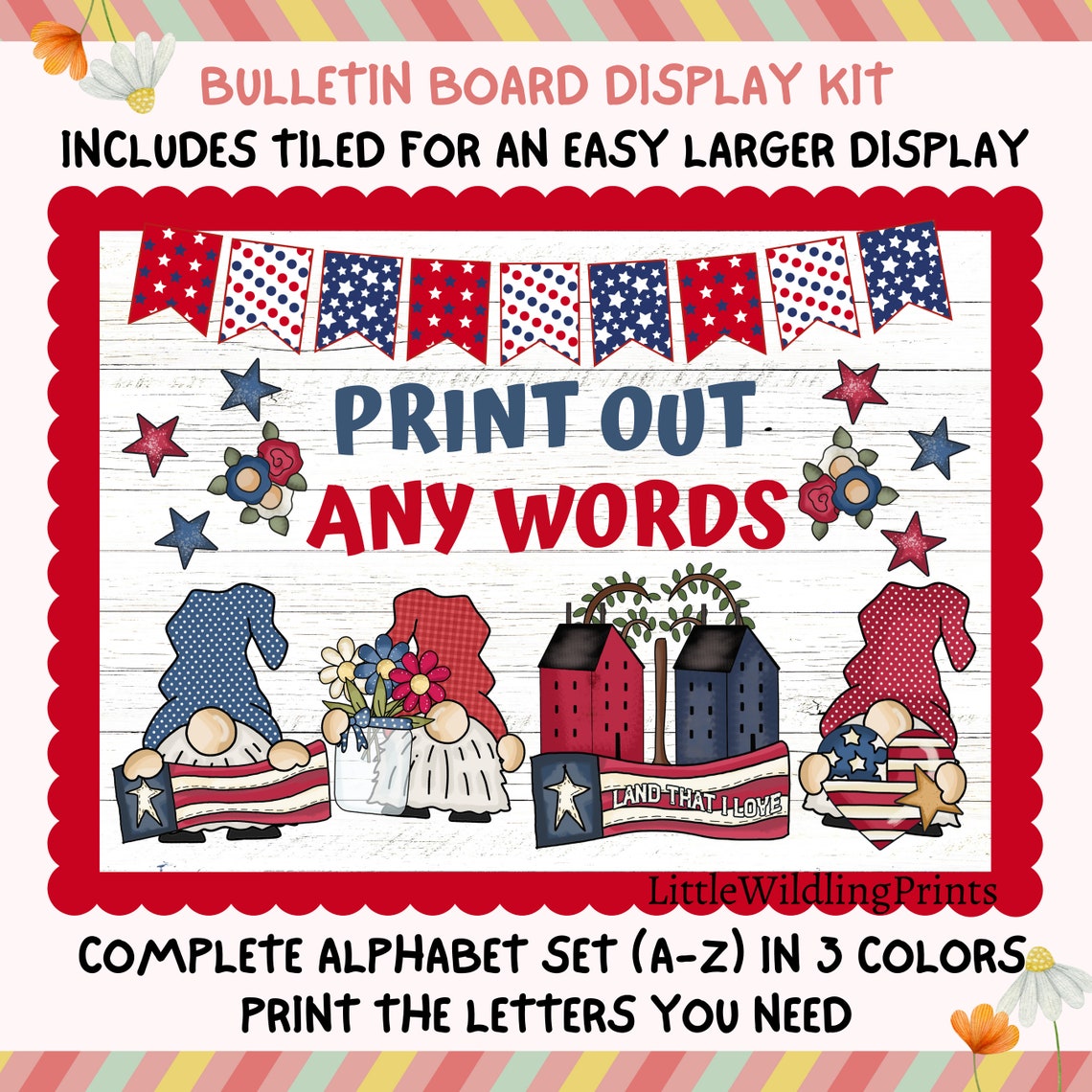 July 4th Gnomes Independence Day Bulletin Board God Bless | Etsy