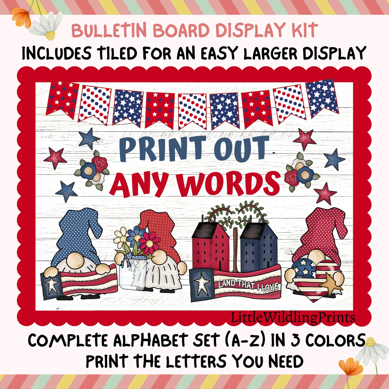 July 4th Gnomes Independence Day Bulletin Board God Bless | Etsy