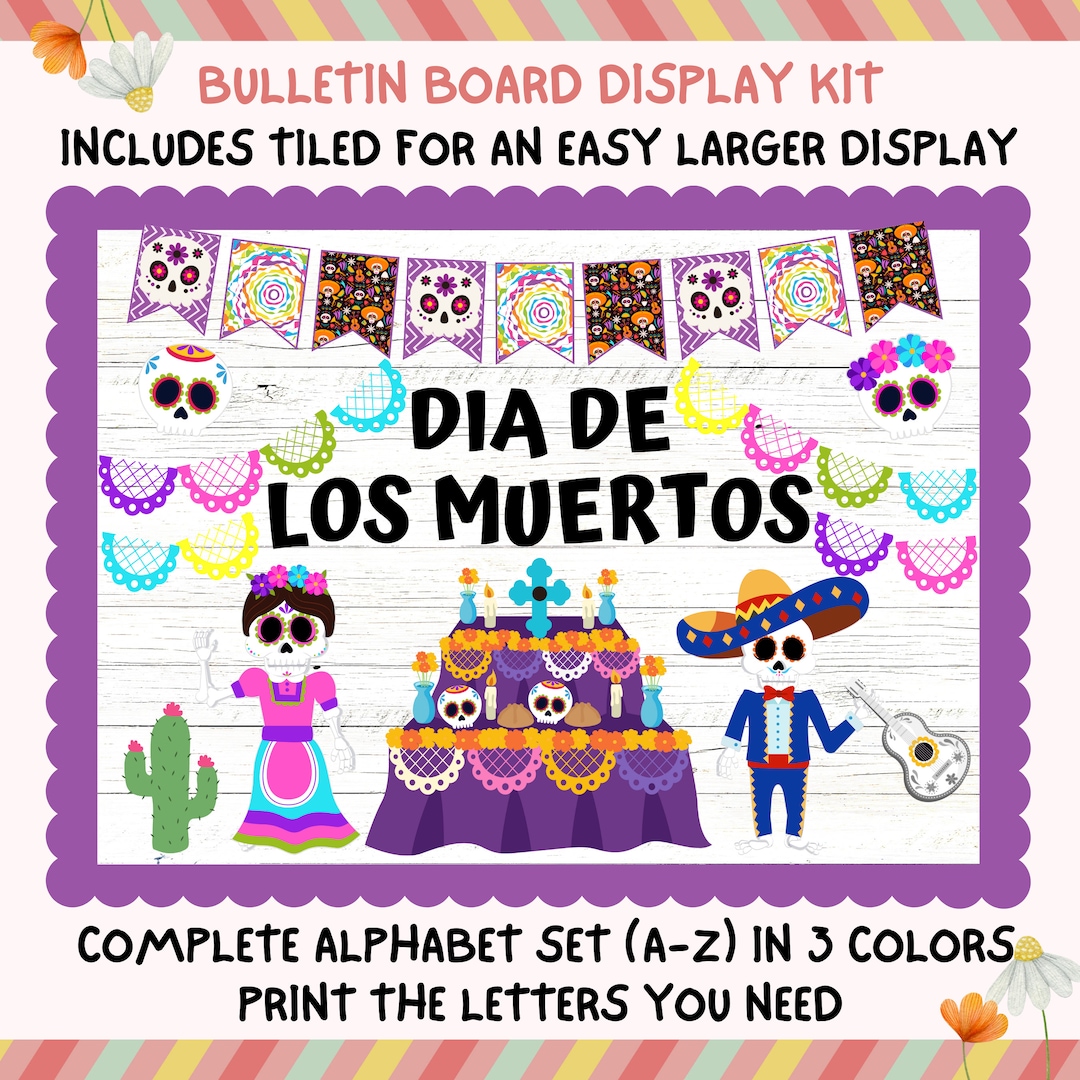 Day of the Dead Bulletin Board Kit, Dia De Los Muertos Skeleton Mexico ...
