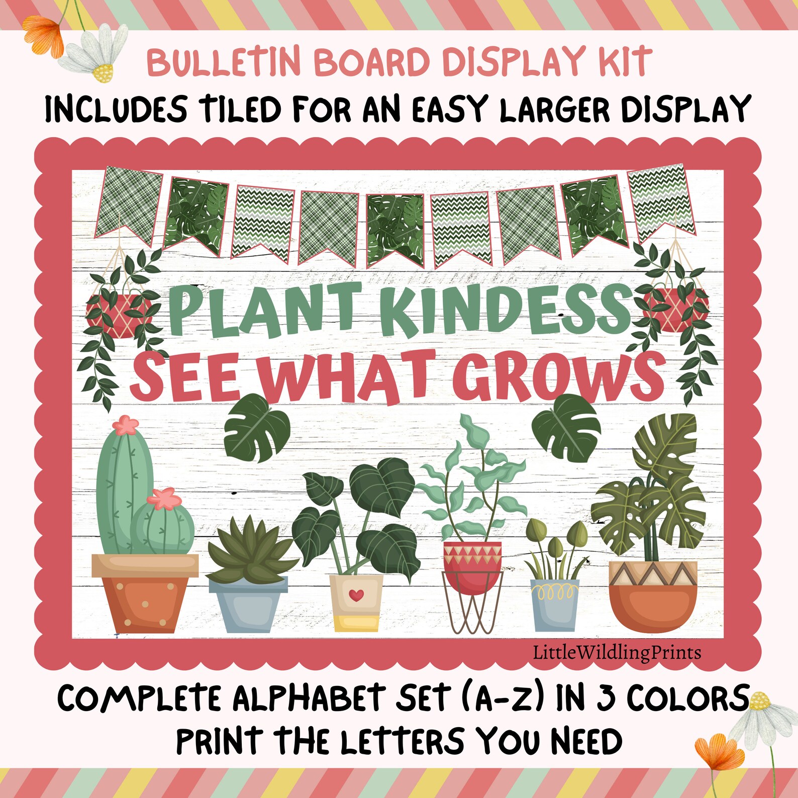 Succulent Plant Bulletin Board Kit, Grow Together Plant Kindness, Back ...