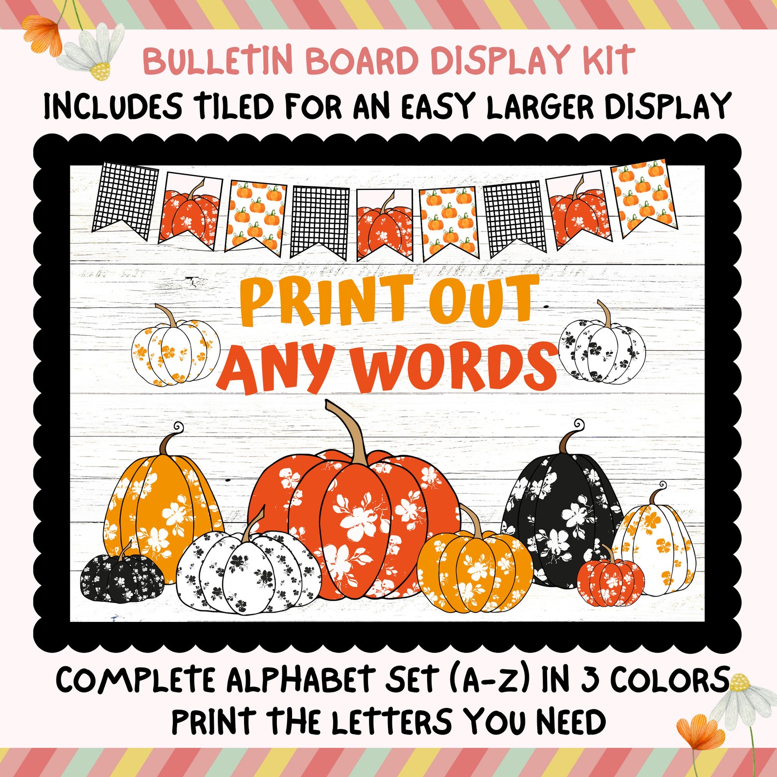 Black and White Pumpkins Bulletin Board Kit, Fall Halloween Classroom ...