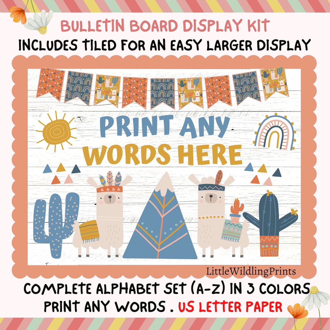 Llama Bulletin Board Kit Fun Boho Llama Display Kit Custom - Etsy