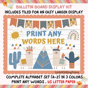 Llama Bulletin Board Kit, Fun Boho Llama Display Kit, Custom Words ...