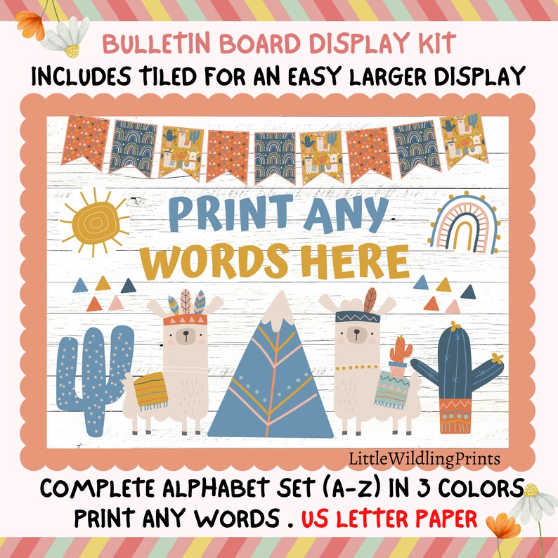 Llama Bulletin Board Kit Fun Boho Llama Display Kit Custom - Etsy