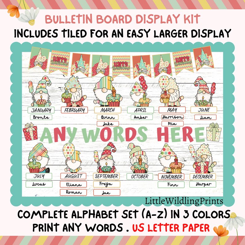 Birthday Gnomes Bulletin Board Birthday Display Kit Custom Any - Etsy
