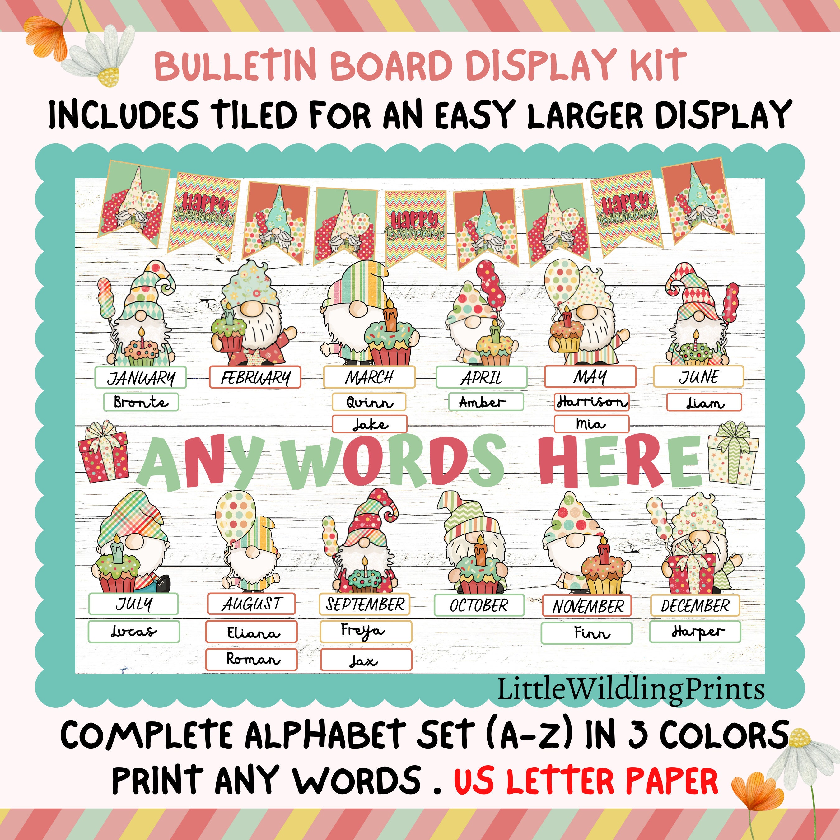 Birthday Gnomes Bulletin Board Birthday Display Kit Custom Any - Etsy