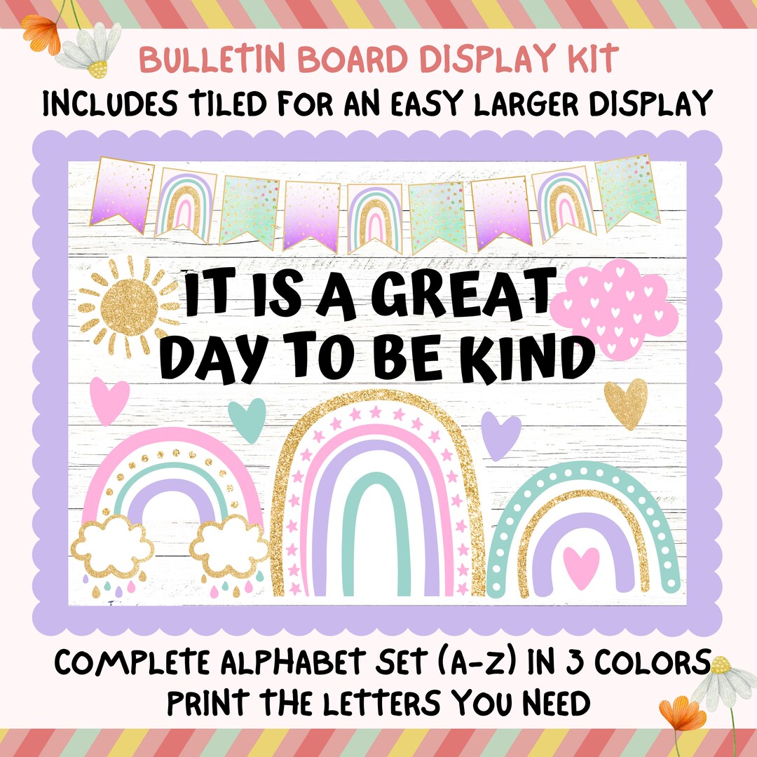 Kindness Matters Bulletin Board, Pastel Glitter Rainbow Display Kit ...