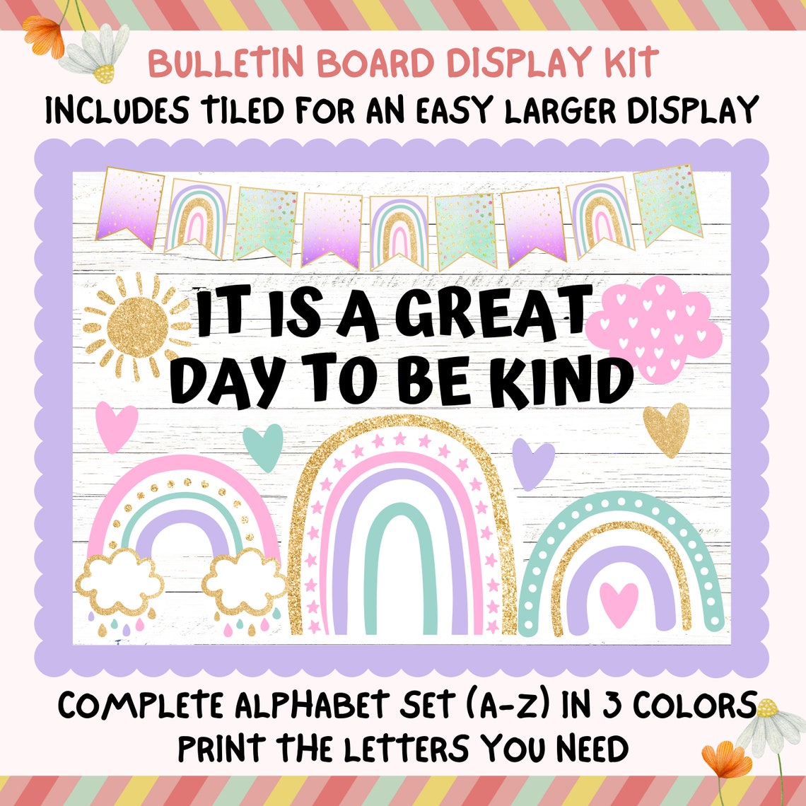 Kindness Matters Bulletin Board Pastel Glitter Rainbow - Etsy
