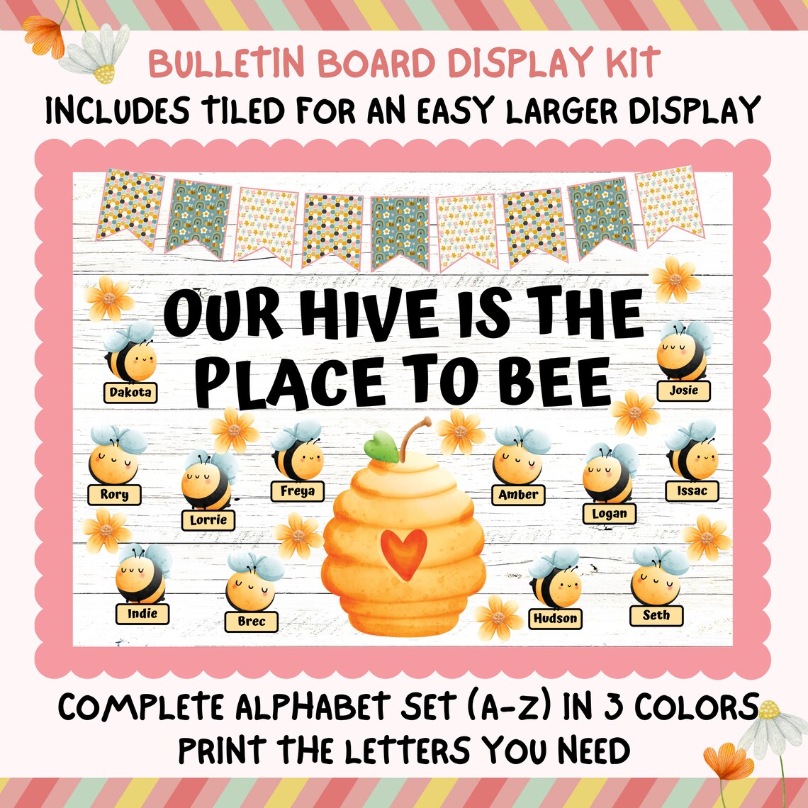 Welcome to Our Hive Bee Bulletin Board Edit Names Custom Words - Etsy