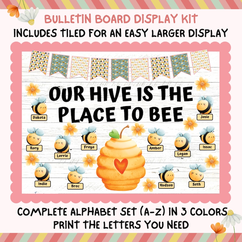 Welcome to Our Hive Bee Bulletin Board Edit Names Custom Words - Etsy