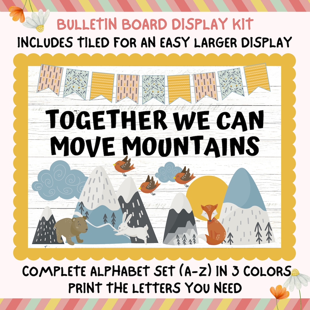 Together Move Mountains Bulletin Board Kit, Boho Animals Positive ...