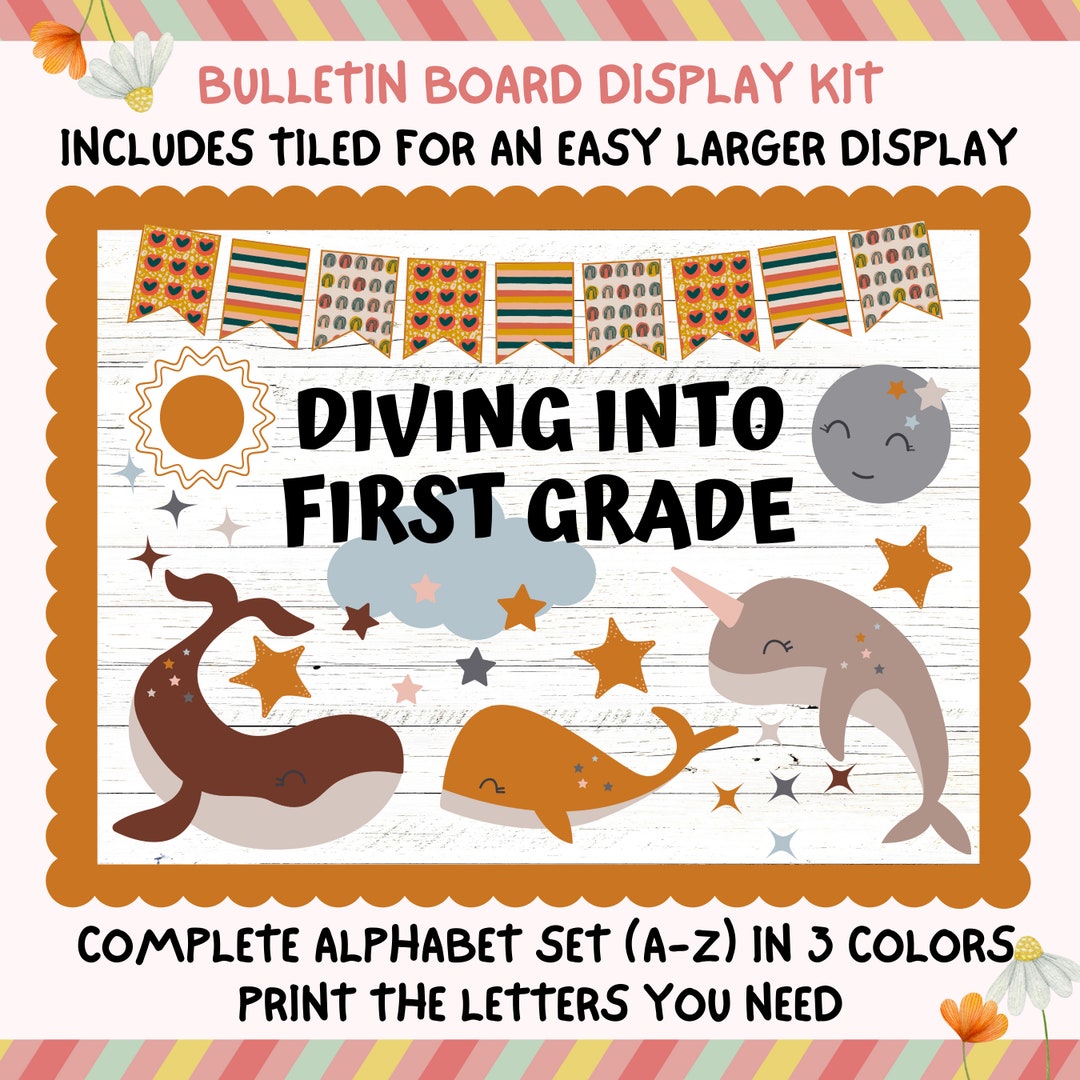 Boho Diving Into Class Whales Bulletin Board Kit, Back to School ...