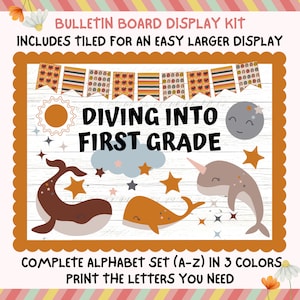 Boho Diving Into Class Whales Bulletin Board Kit, Back to School ...