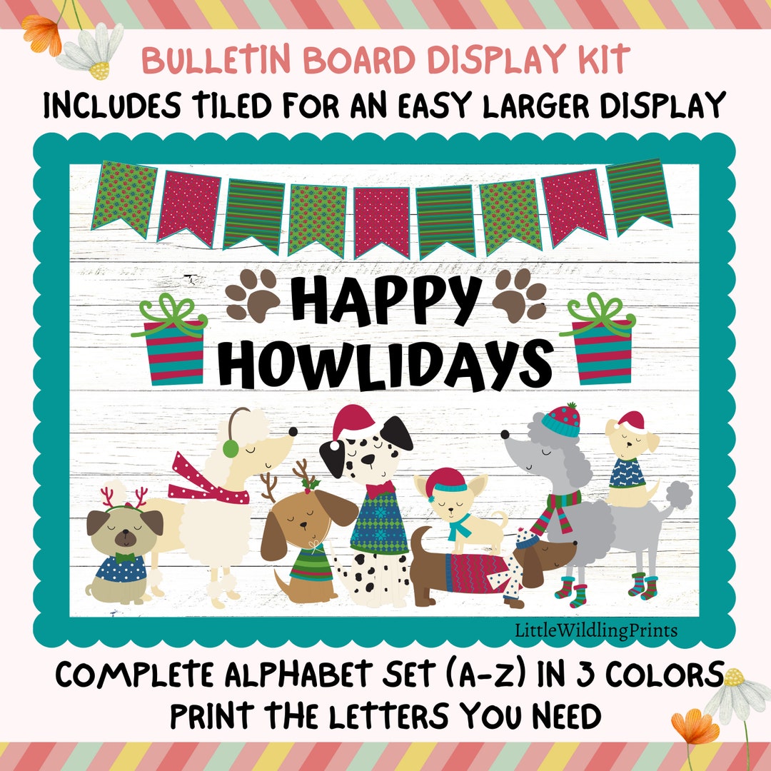 Christmas Pups, Christmas Bulletin Board Kit, December Festive Dogs - Etsy
