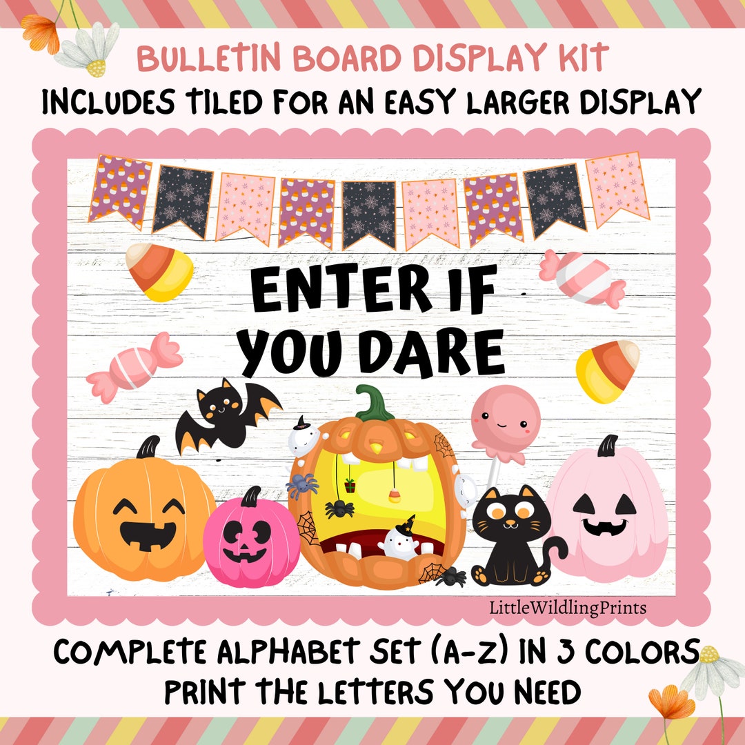 Boho Halloween, Pink Pumpkin, Candy Cat, Bulletin Board Kit - Etsy