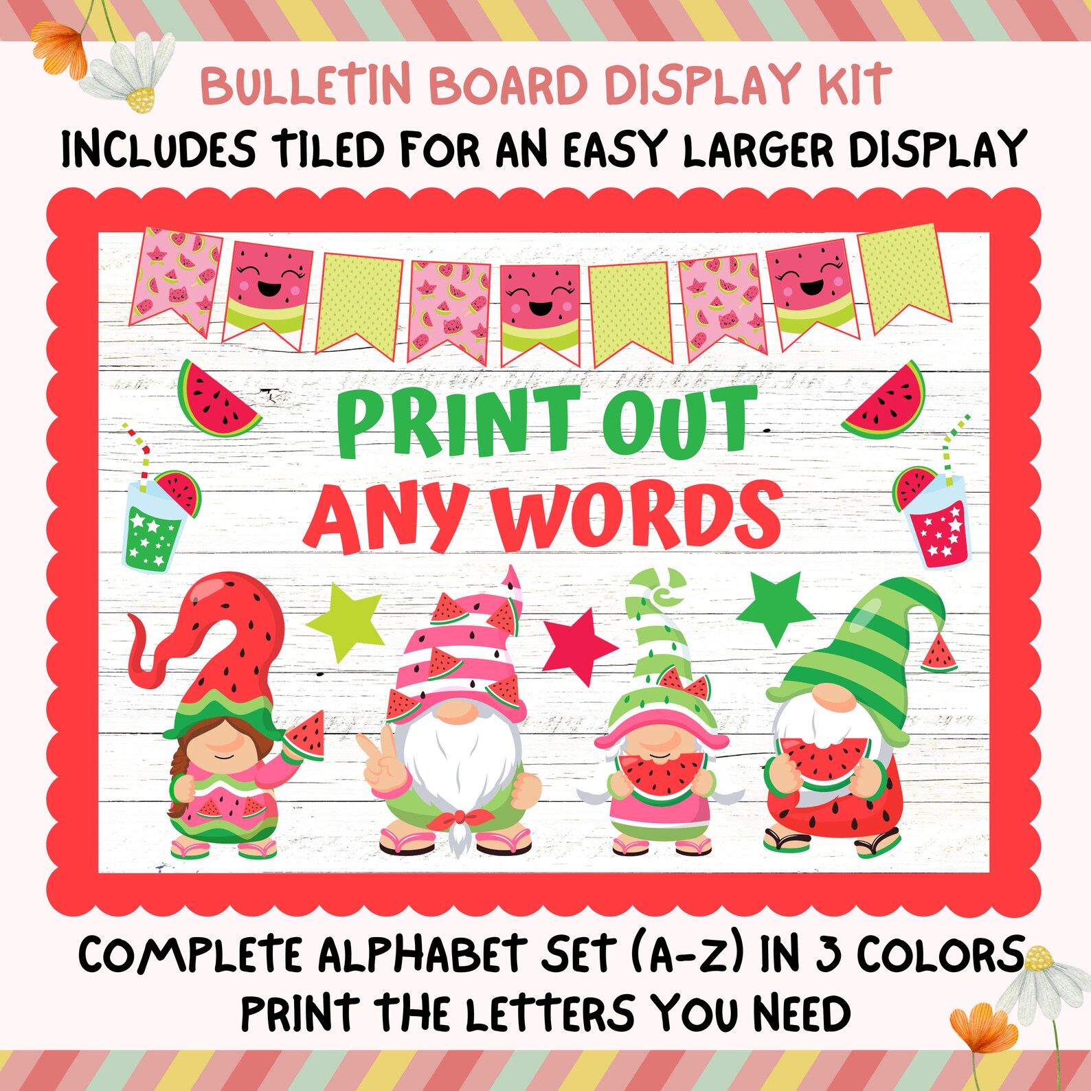 Watermelon Gnomes Bulletin Board Sweet Fruit Summer Display Kit Custom ...