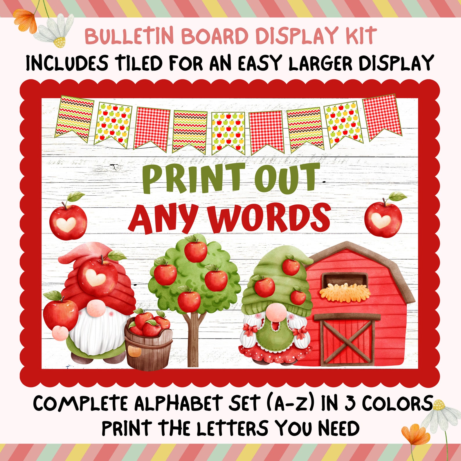 Apple Back to School Gnomes Bulletin Board Welcome Gnomies Fall Seeds ...