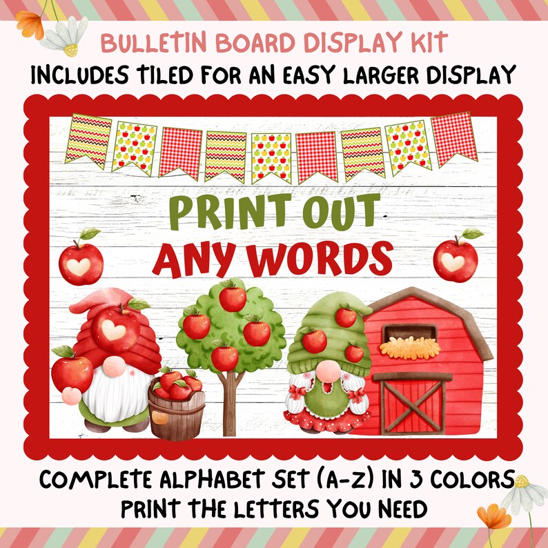 Apple Back to School Gnomes Bulletin Board Welcome Gnomies Fall Seeds ...