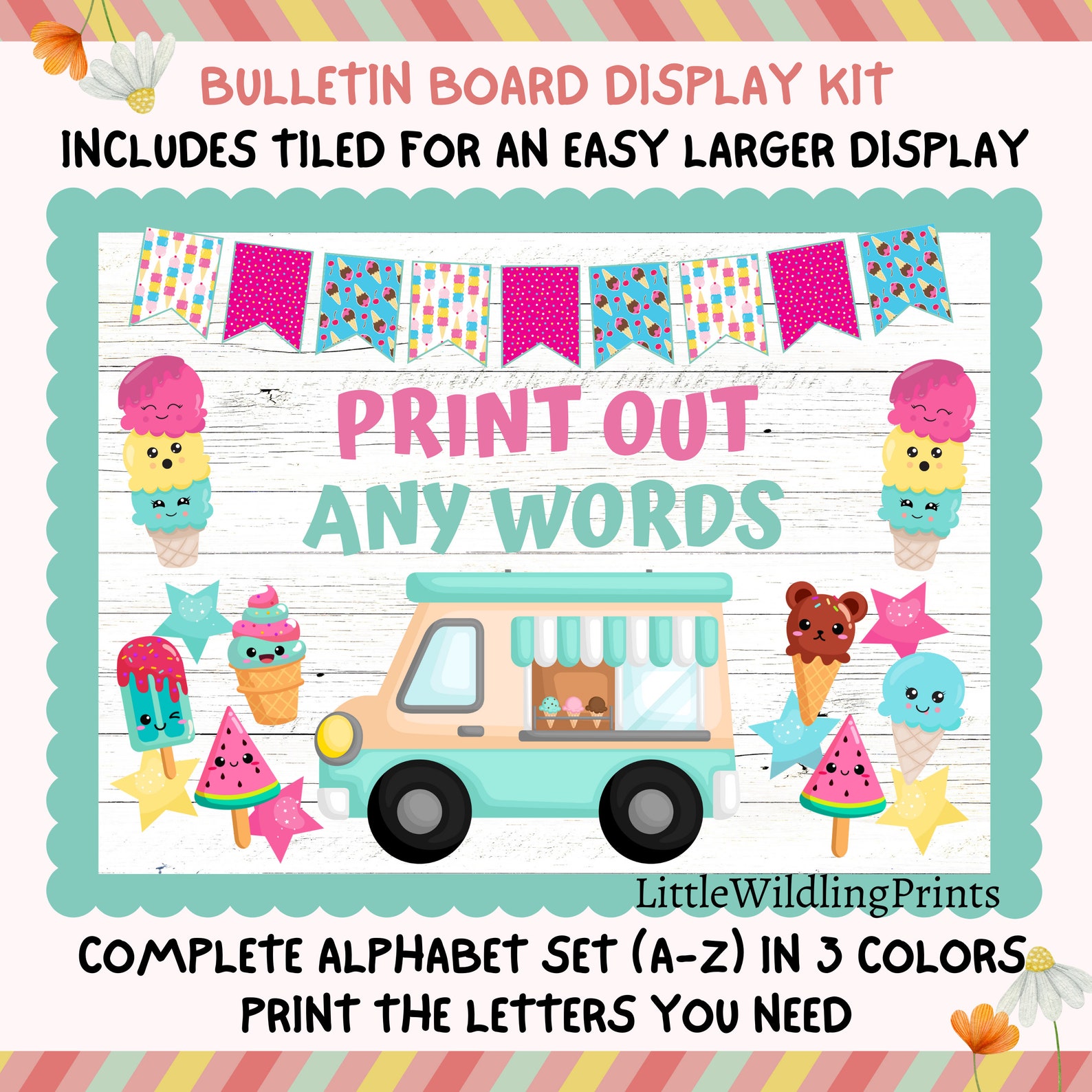 Ice Cream Truck Summer Bulletin Board Kit Cool Class Cone - Etsy