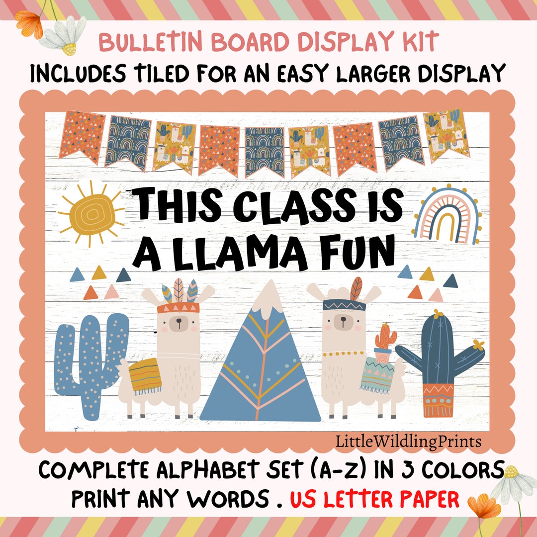 Llama Bulletin Board Kit, Fun Boho Llama Display Kit, Custom Words ...