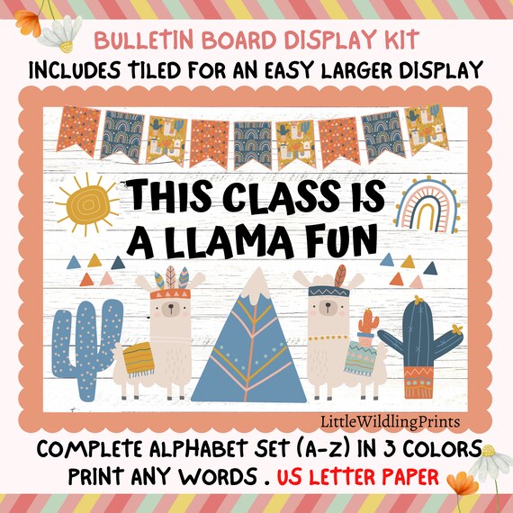 Llama Bulletin Board Kit Fun Boho Llama Display Kit Custom - Etsy