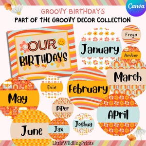 Groovy Classroom Birthdays EDITABLE Rainbow Boho Retro 70s - Etsy