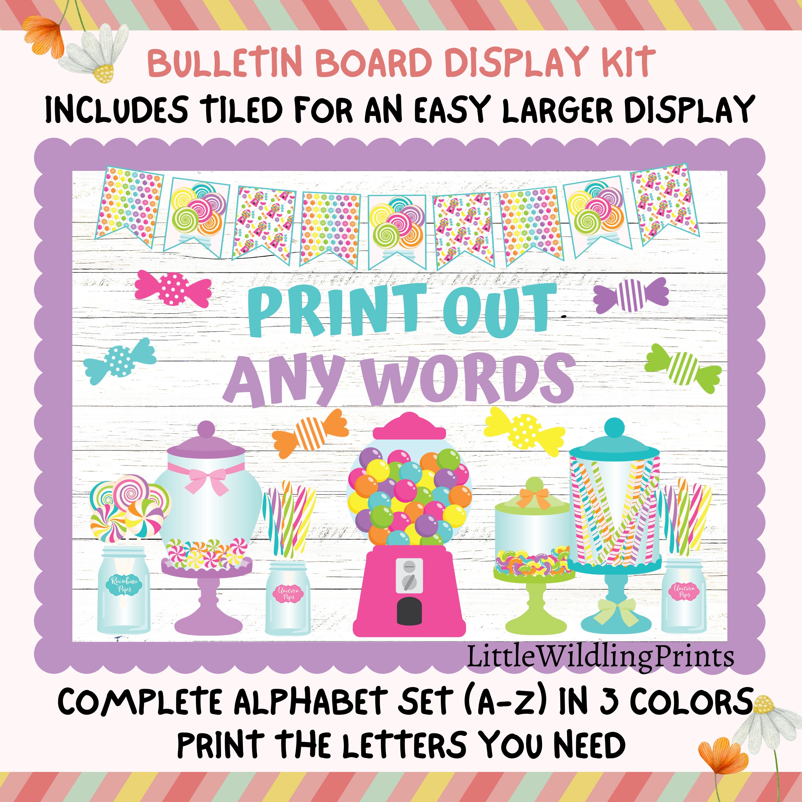Sweet Year Bulletin Board Candy Shop Store Back to School Display Kit ...