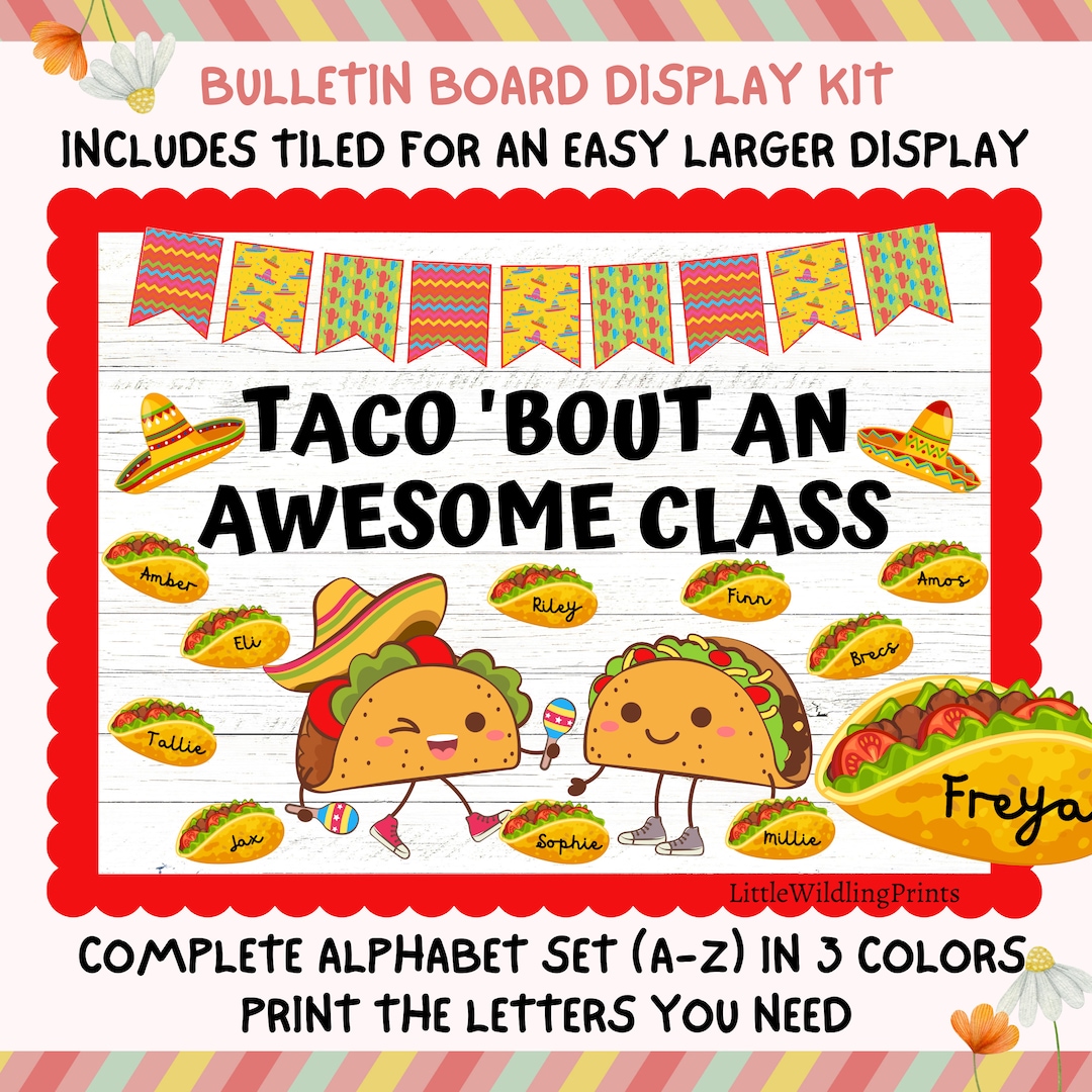 Taco Bulletin Board Kit, Mexican Fiesta, Taco Class Name Tags, Taco ...