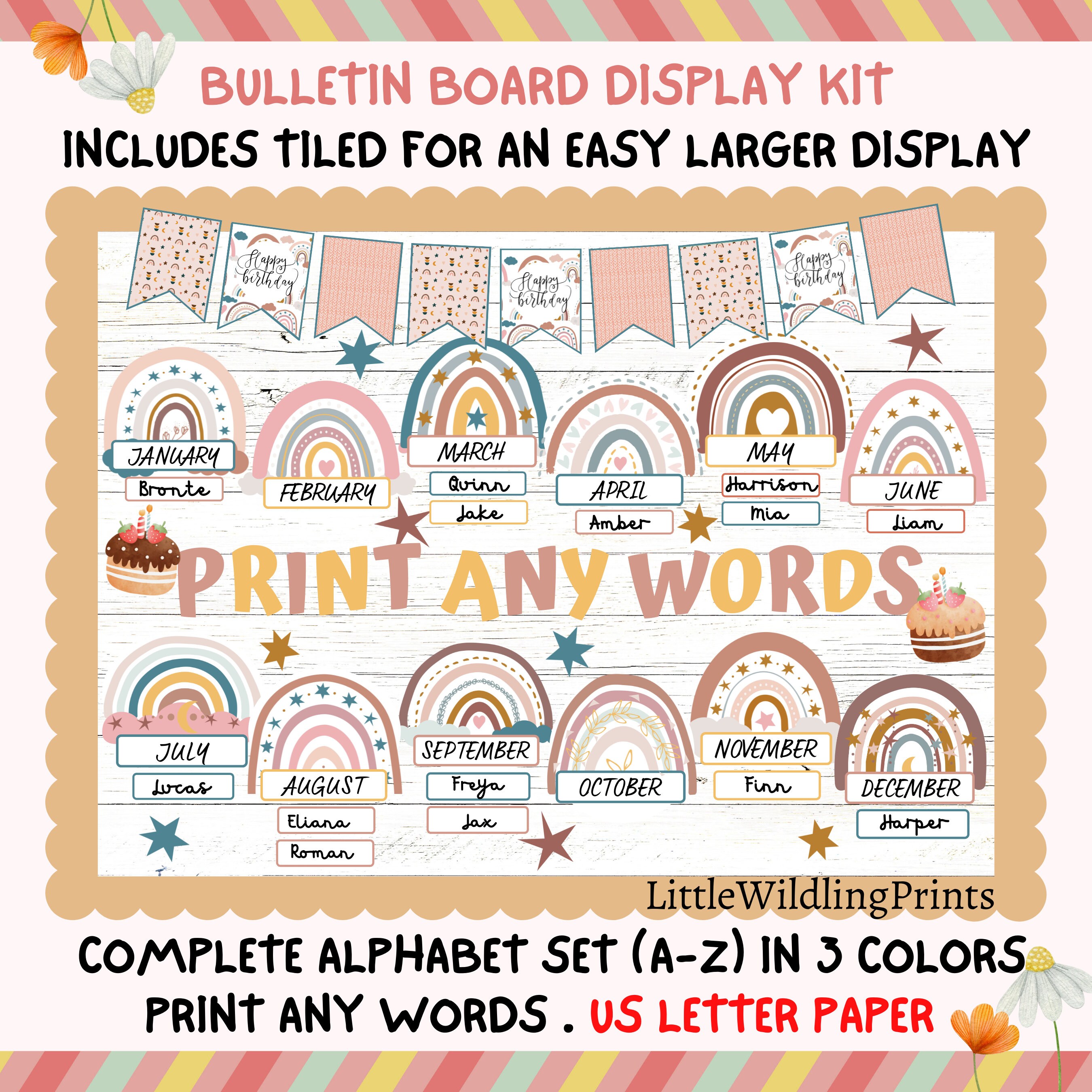 Boho Birthday Bulletin Board Rainbow Classroom Birthday Display ...