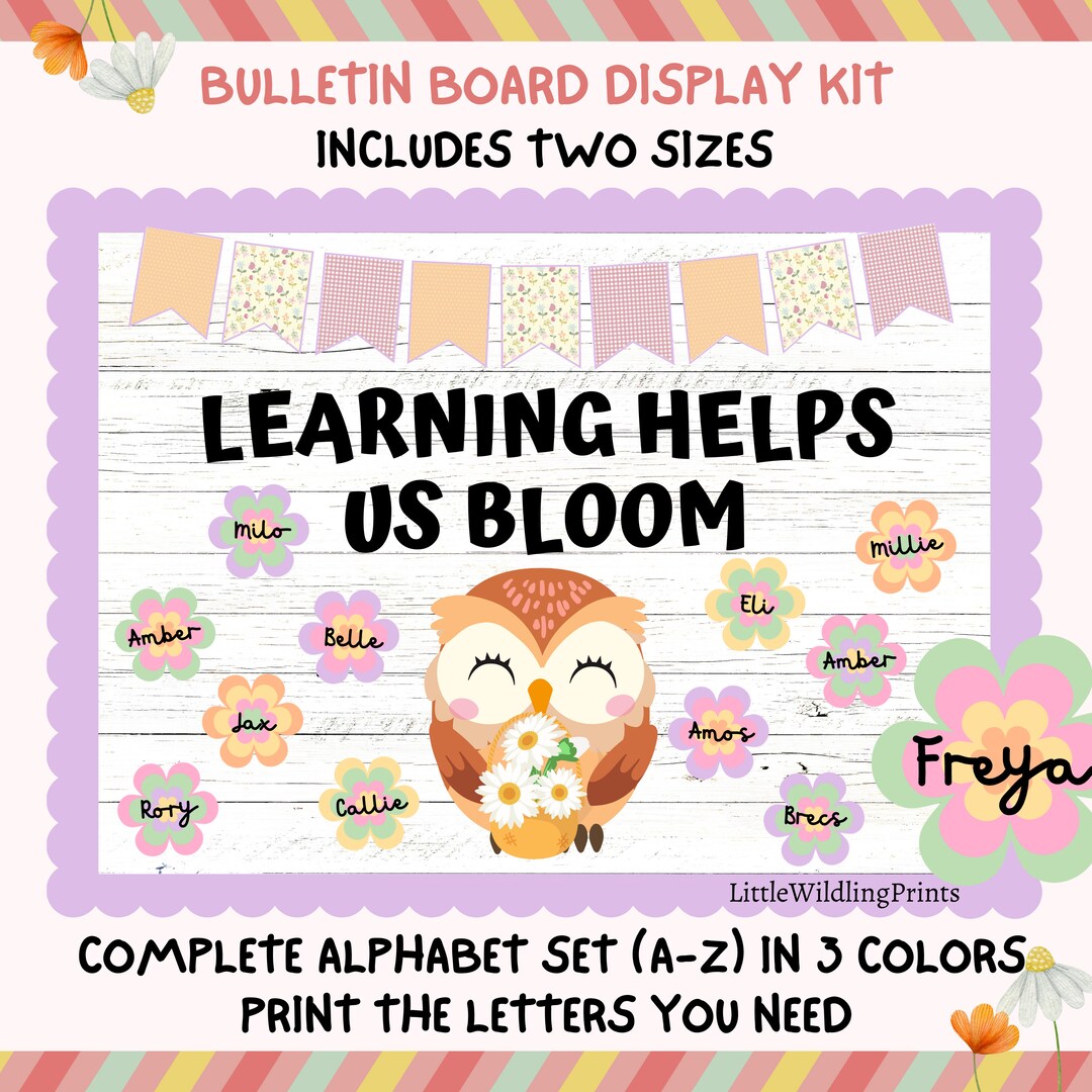 Spring Flowers Blooming Bulletin Board Display Kit, Class Names Owl - Etsy