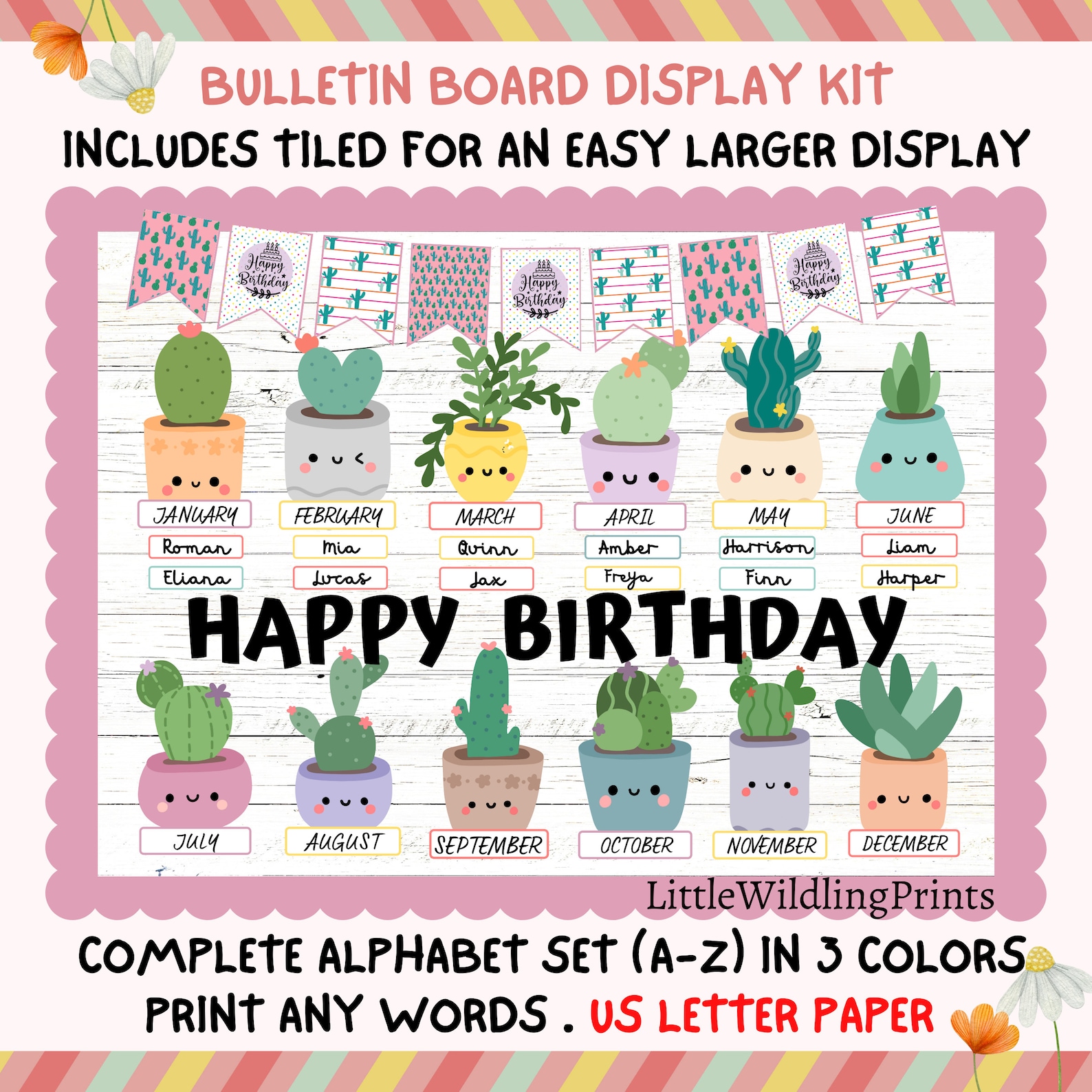 Birthday Cactus Bulletin Board Plants Succulents Garden - Etsy