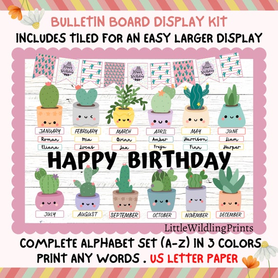 Birthday Cactus Bulletin Board Plants Succulents Garden - Etsy