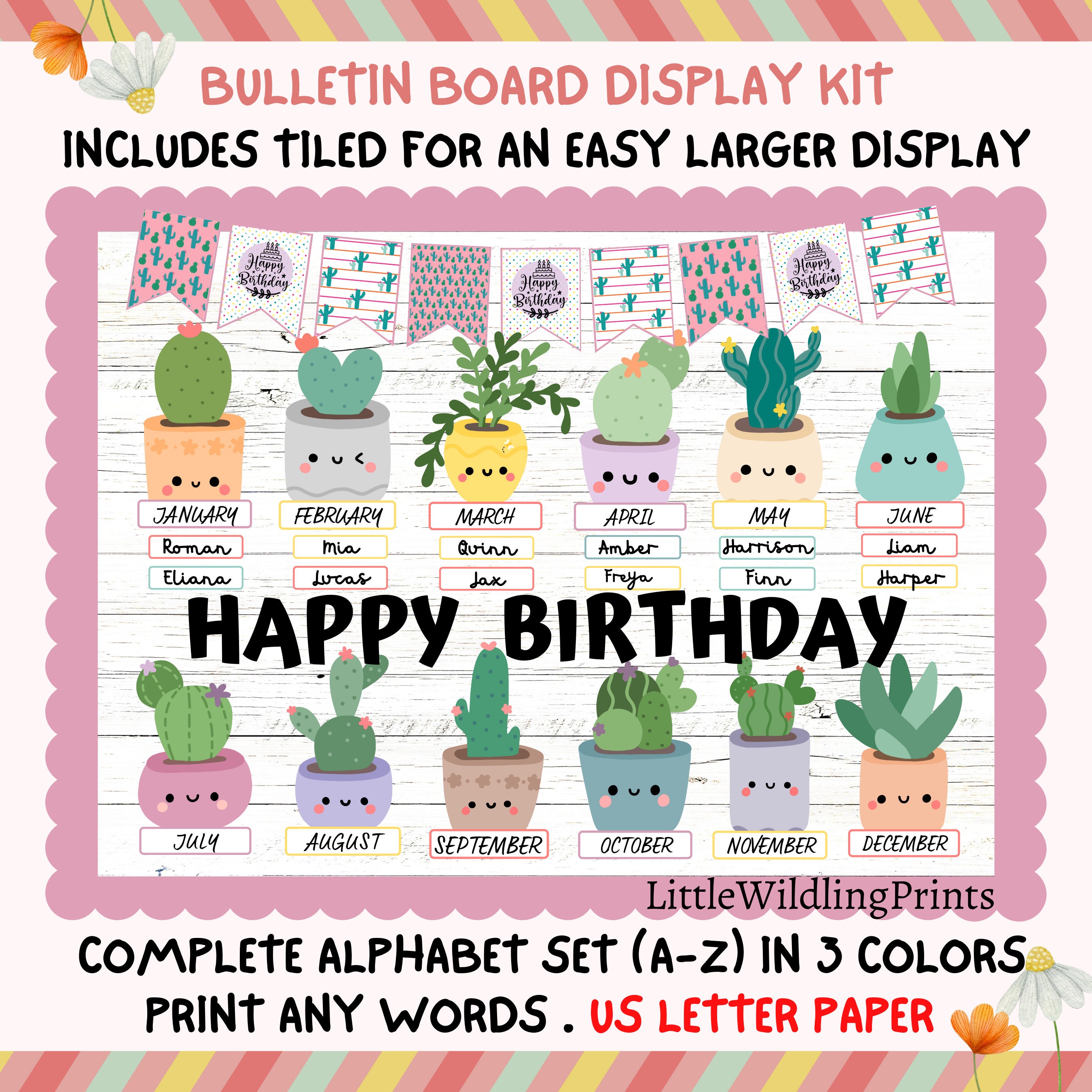 Birthday Cactus Bulletin Board Plants Succulents Garden - Etsy