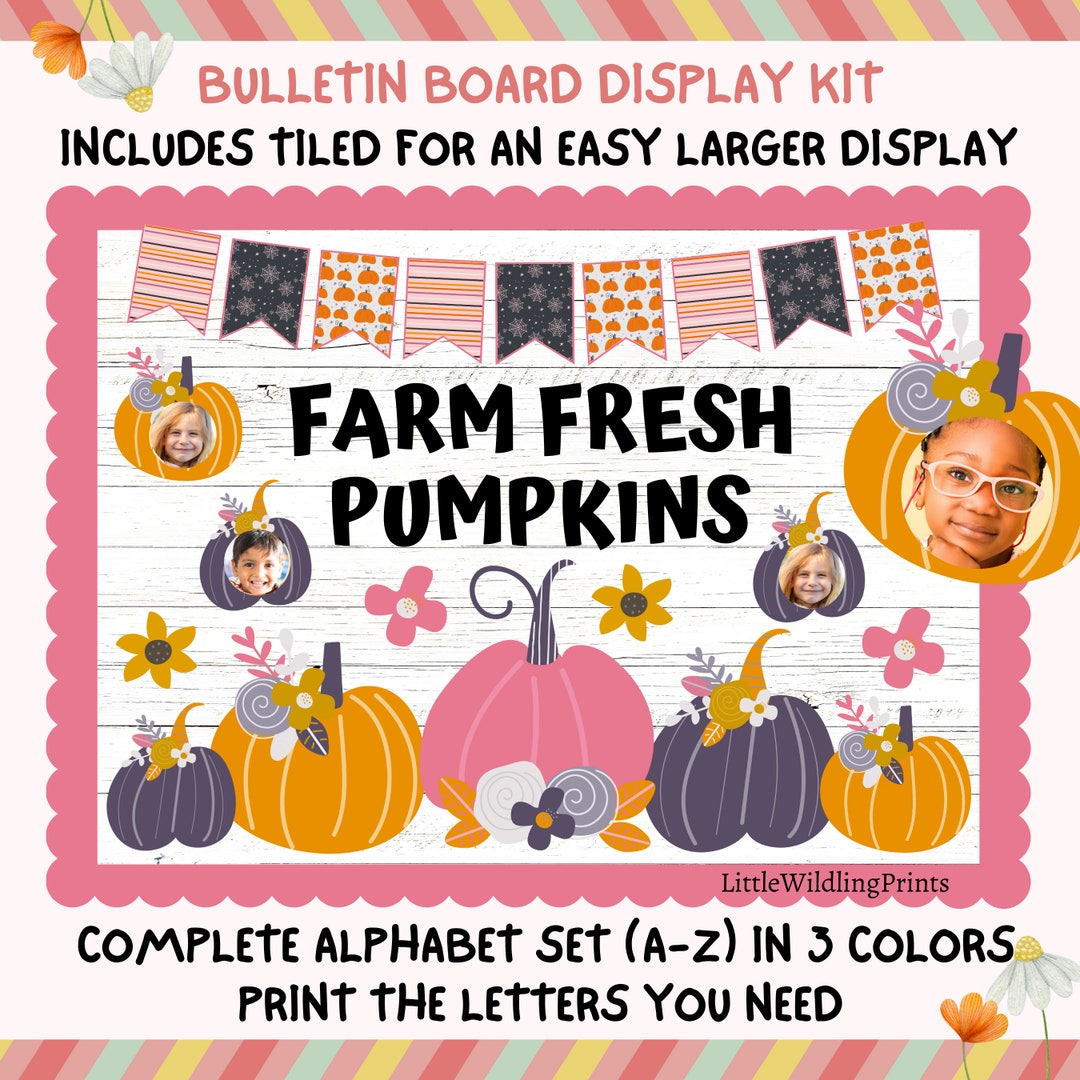 Pink Floral Fall Pumpkins Bulletin Board Kit, Cutest Pumpkins Patch ...