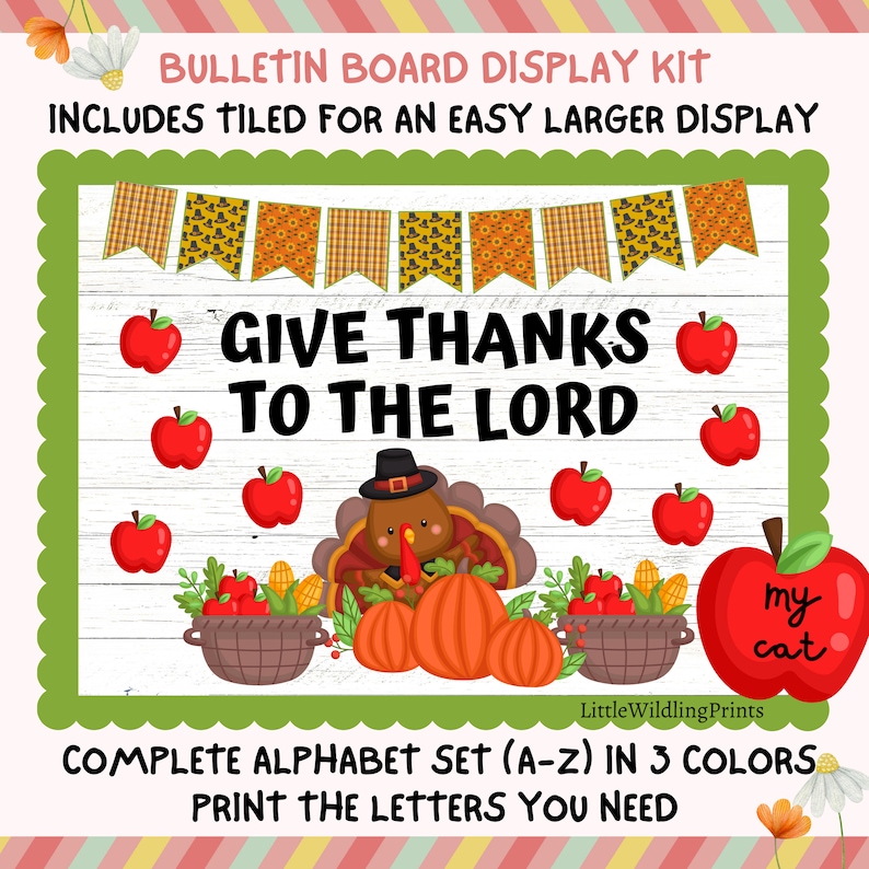 Give Thanks Bulletin Board Kit, Thanks to the Lord Bulletin, Happy ...