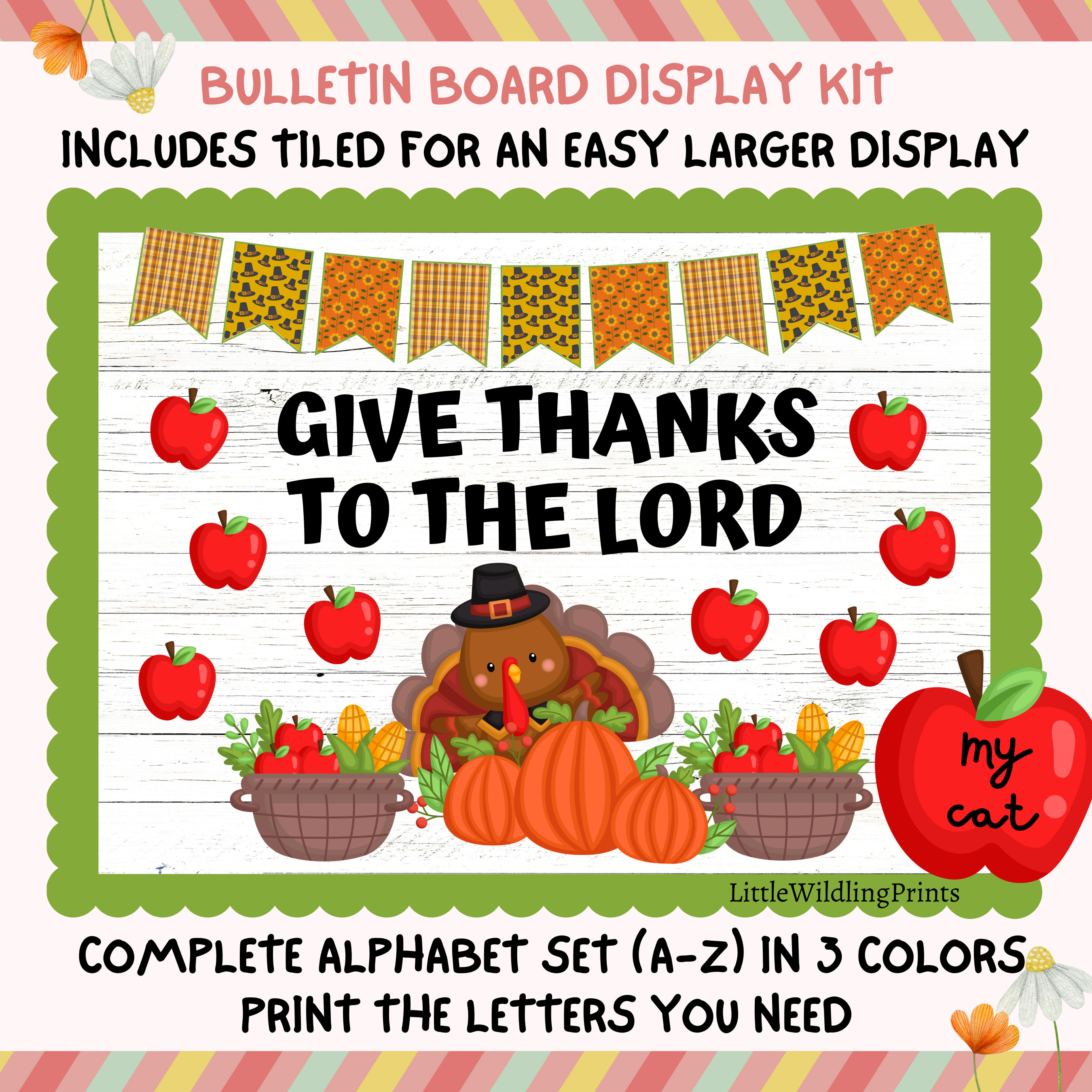 Give Thanks Bulletin Board Kit, Thanks to the Lord Bulletin, Happy ...