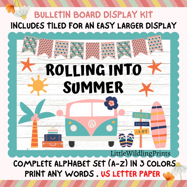 Rolling Into Summer Bulletin Board Camper Van Display Kit Custom Any ...