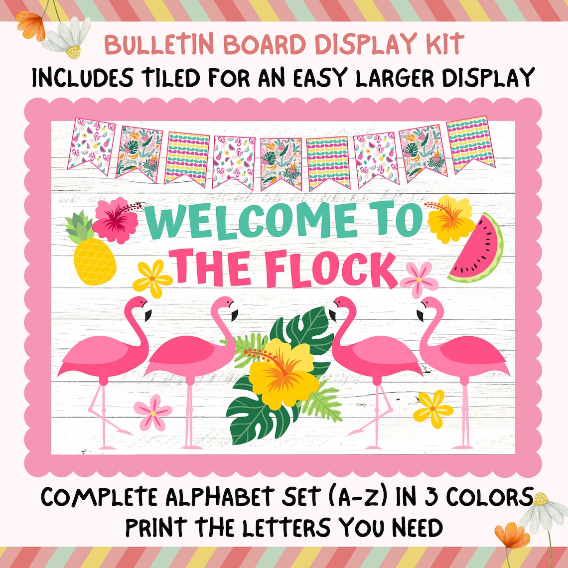 Flamingo Bulletin Board Kit Back to School Flock Tropical - Etsy
