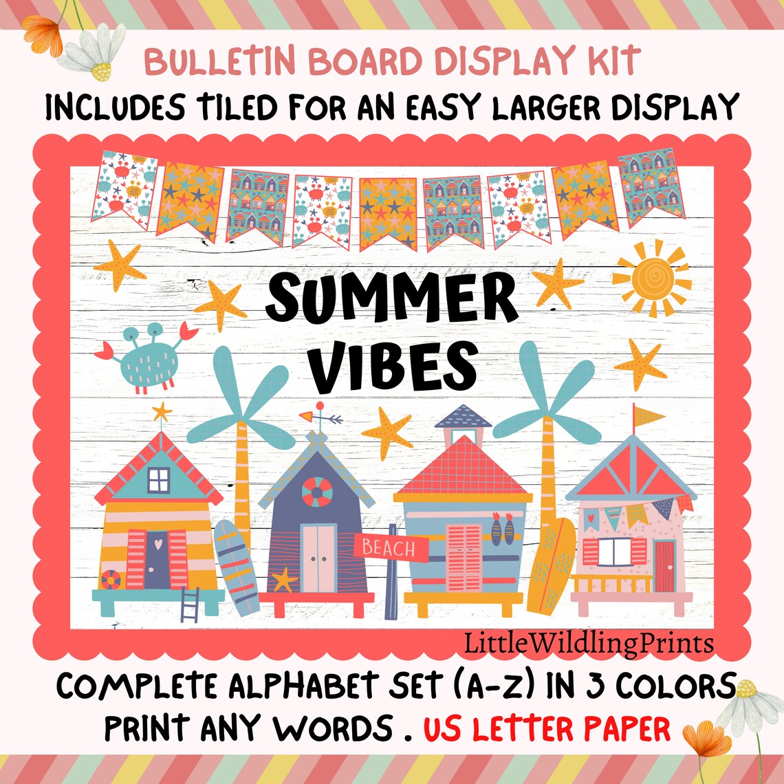 Summer Vibes Beach Huts Bulletin Board Display Kit Custom Any - Etsy
