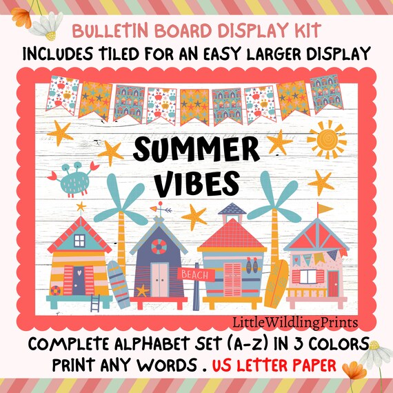 Summer Vibes Beach Huts Bulletin Board Display Kit Custom Any - Etsy