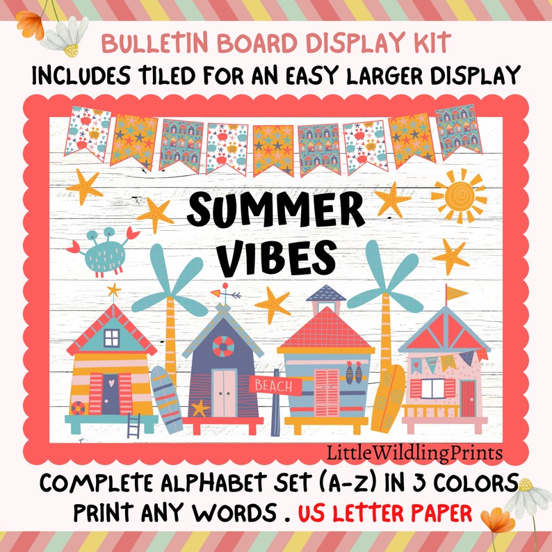Summer Vibes Beach Huts Bulletin Board Display Kit Custom Any - Etsy