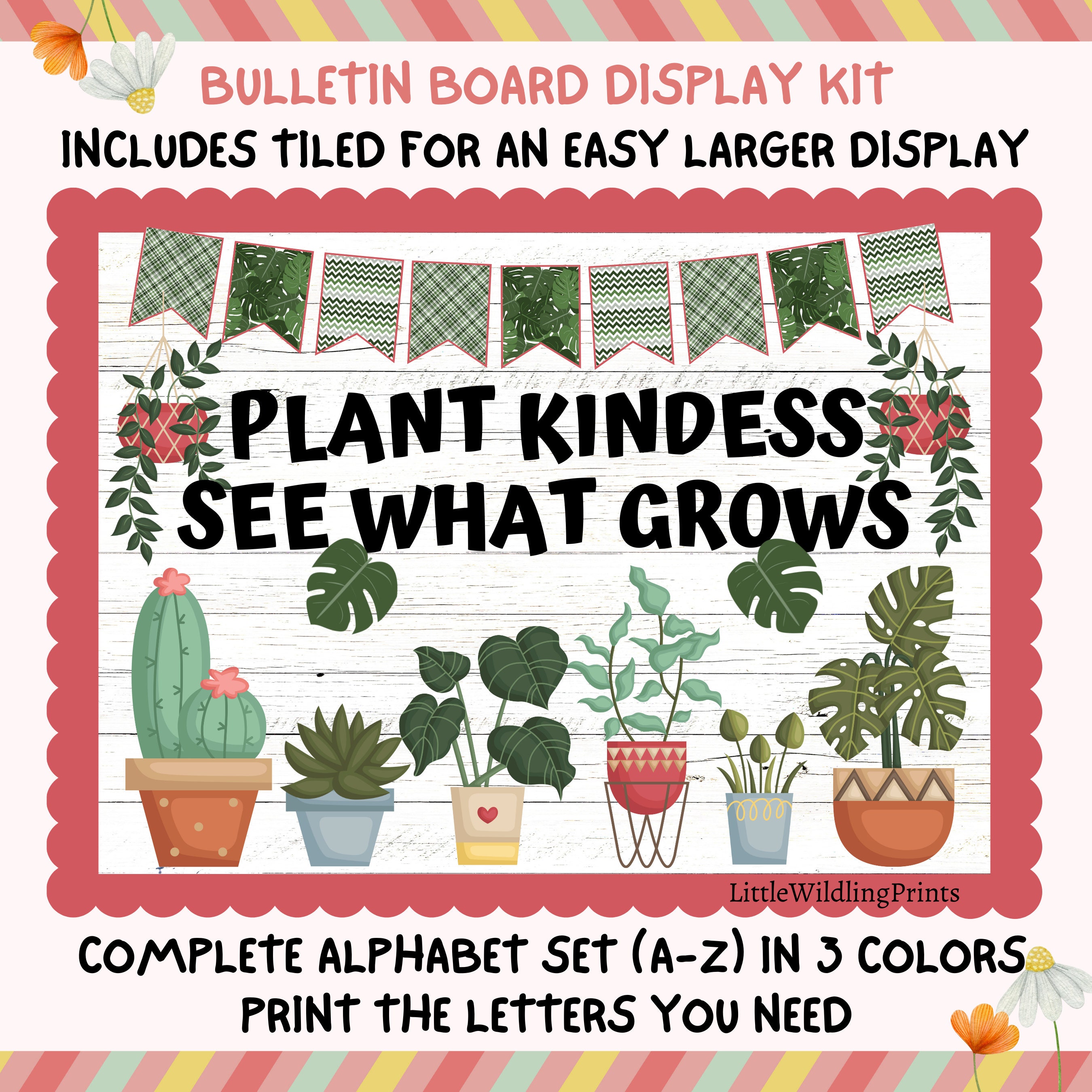 Succulent Plant Bulletin Board Kit, Grow Together Plant Kindness, Back ...