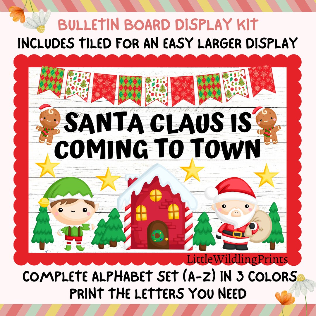 Christmas, Santa, Father Christmas, Elf, Town, Bulletin Board Kit ...
