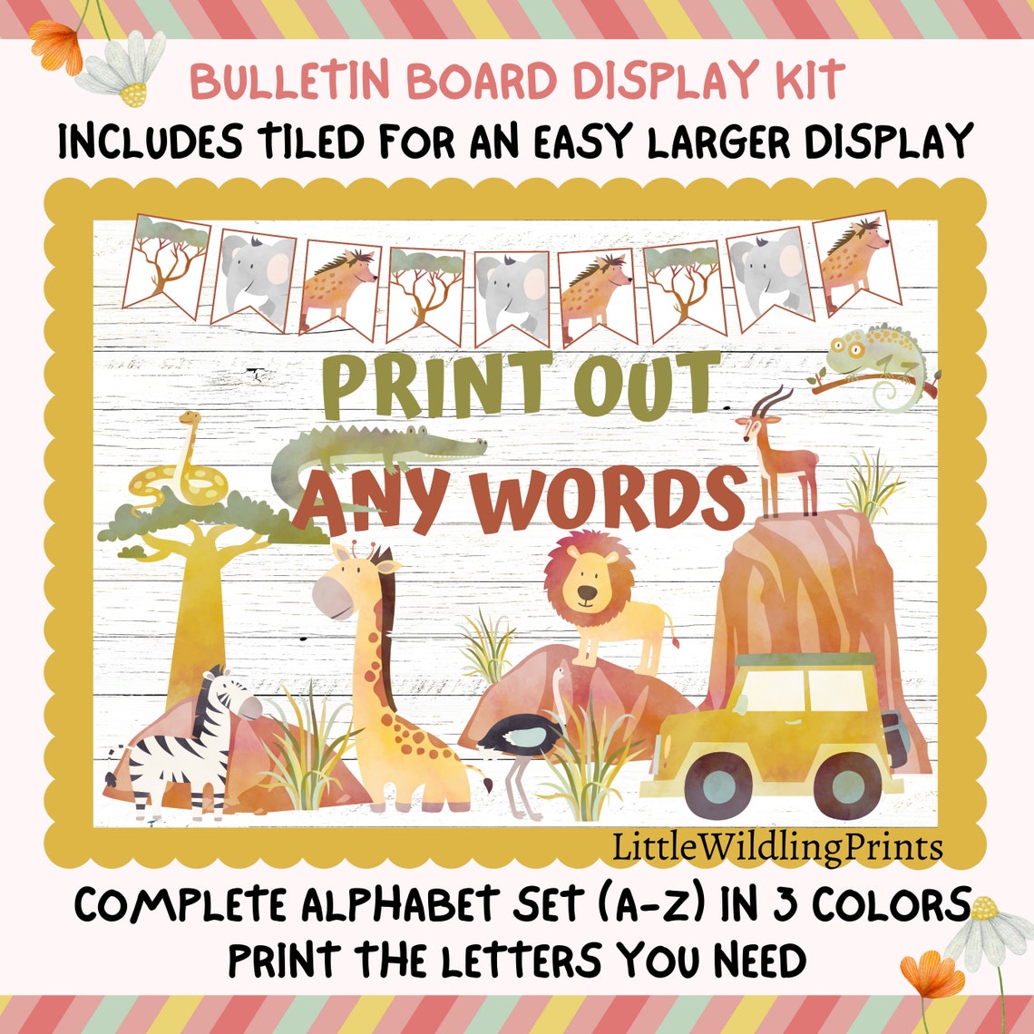 Animal Safari Truck Bulletin Board Kit, Wildlife Africa Savannah ...