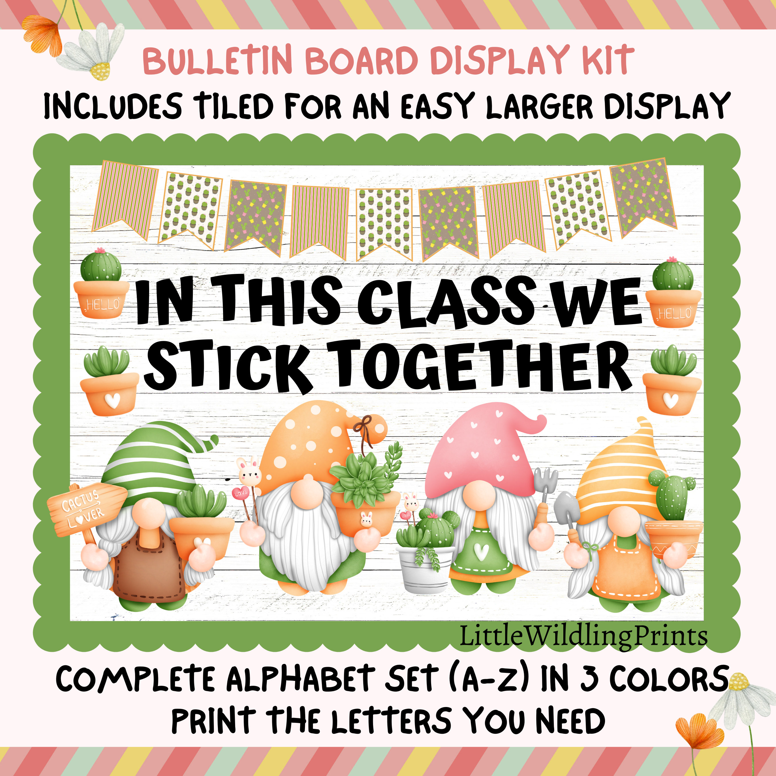 Cactus Gnomes Bulletin Board Kit, Plants Succulents Garden Cacti Theme ...
