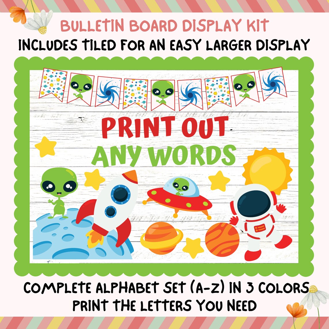 Out of This World Bulletin Board Kit Space Galaxy Alien - Etsy