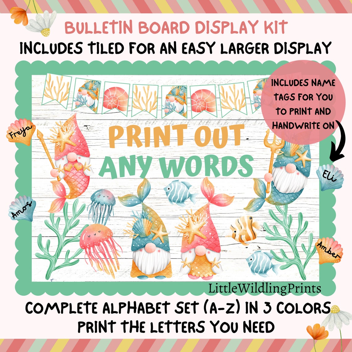 Mermaid Gnomes Bulletin Board Kit Under the Sea Ocean Jelly - Etsy