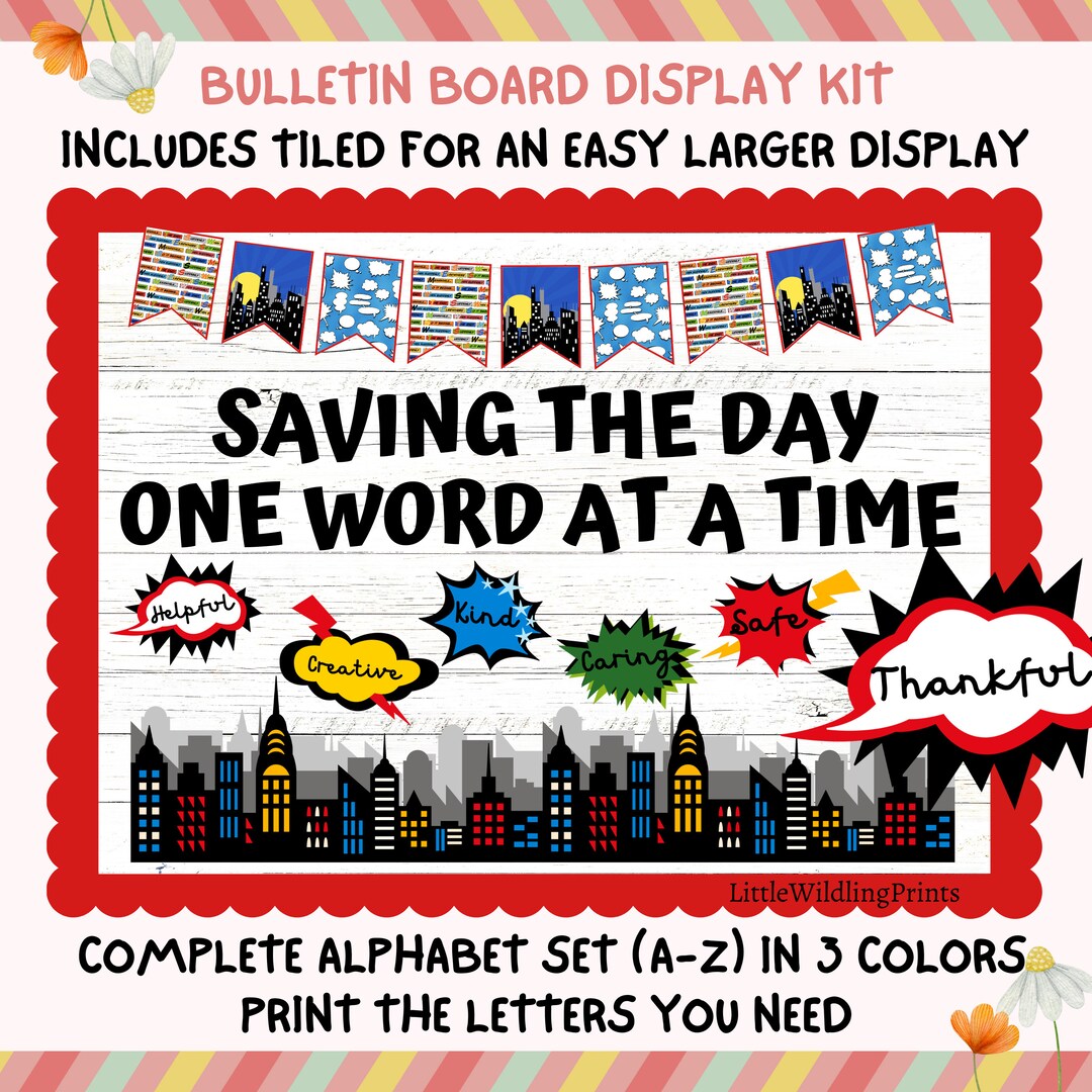 Superhero Bulletin Board Kit, Positive Words Kindness Reading Bulletin ...