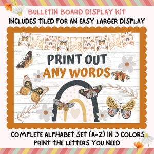 Reading Butterfly Bulletin Board Kit, Boho Butterflies Retro Flowers ...