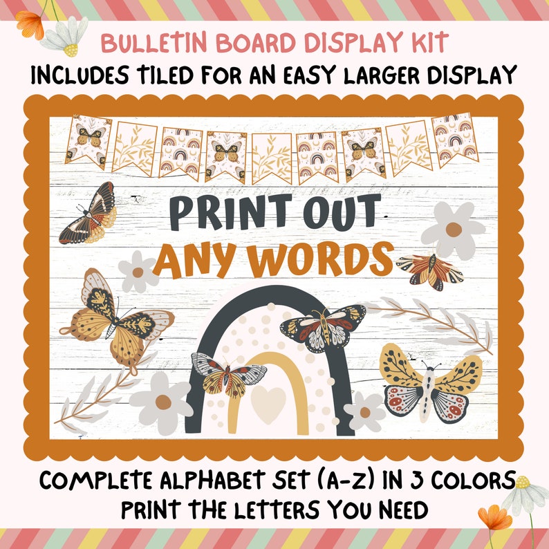Reading Butterfly Bulletin Board Kit Boho Butterflies Retro - Etsy